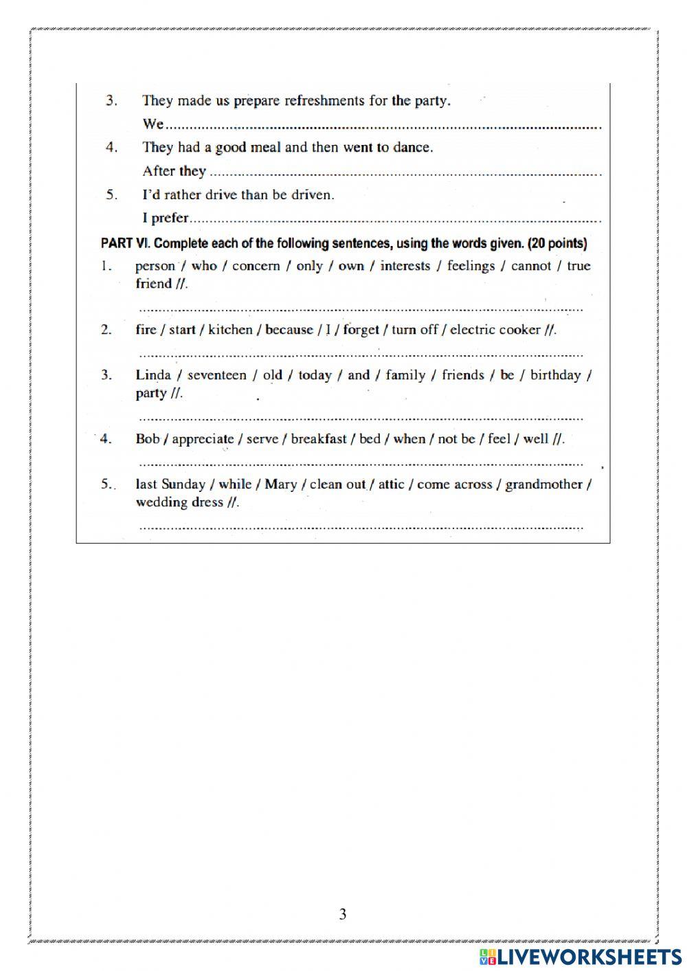 Written test unit 123 grade 11 worksheet | Live Worksheets