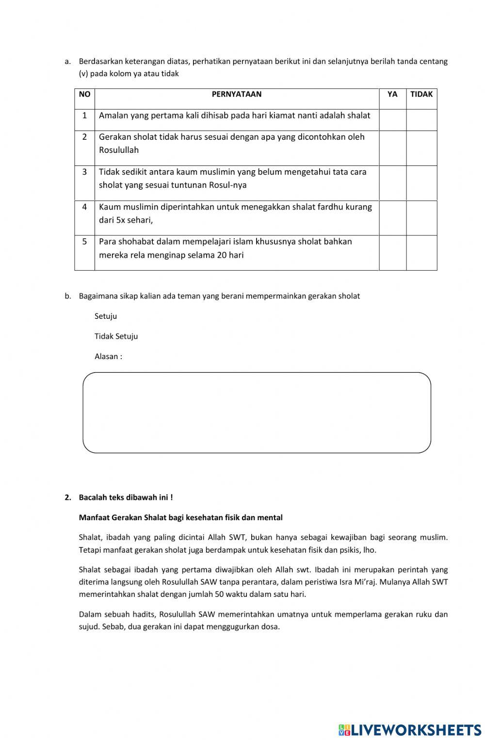 Gerakan Shalat interactive worksheet | Live Worksheets