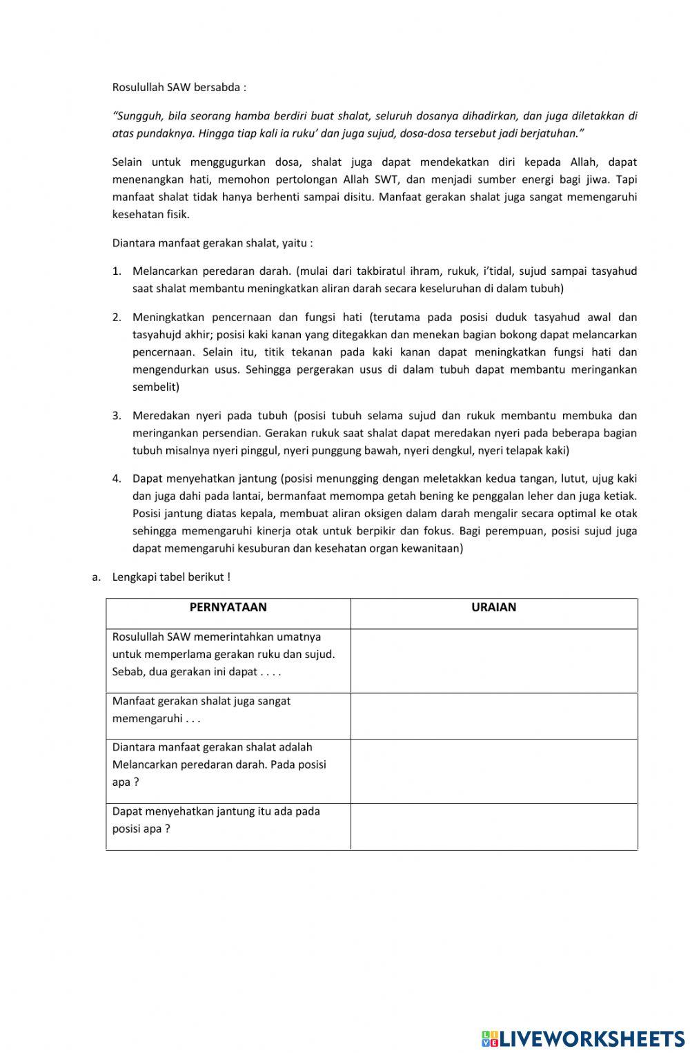 Gerakan Shalat interactive worksheet | Live Worksheets