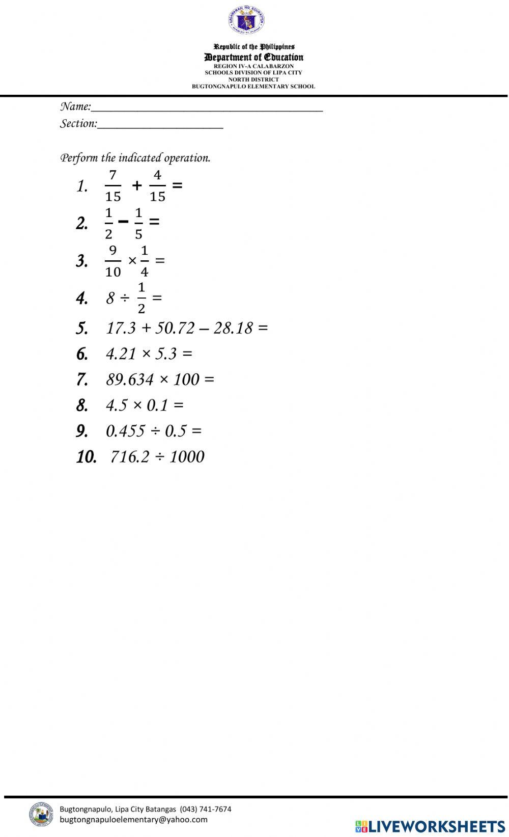 Quarter 1 Performance Task online exercise for | Live Worksheets