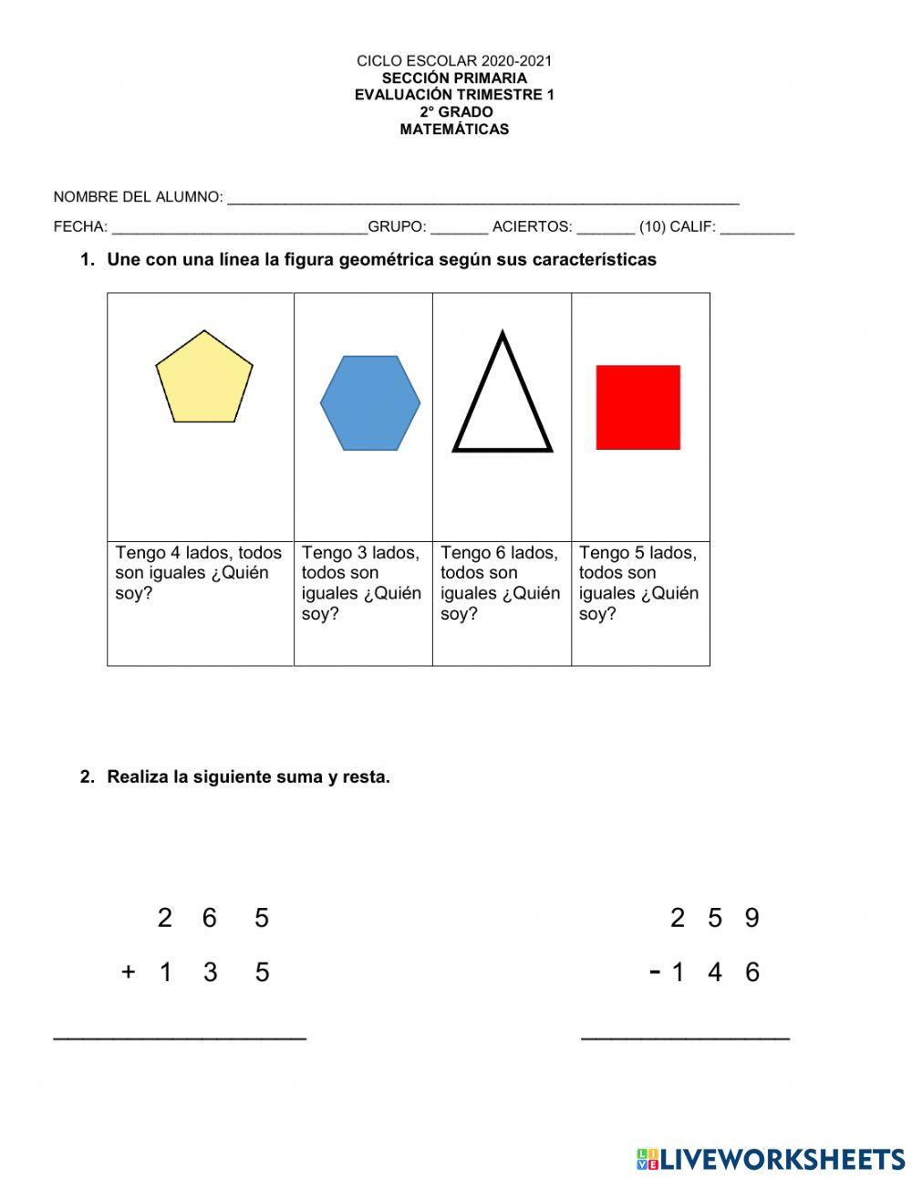 Examen de matematicas online pdf worksheet | Live Worksheets