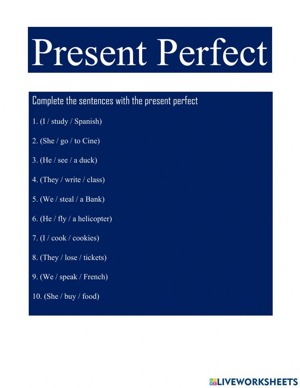 Present Perfect | Free Interactive Worksheets | 1626270