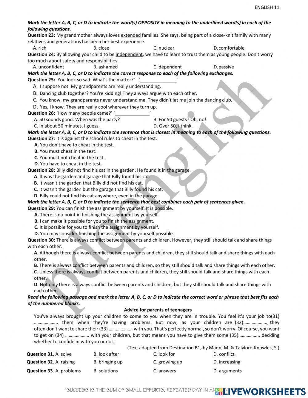 E11- Revision U1-3 worksheet | Live Worksheets