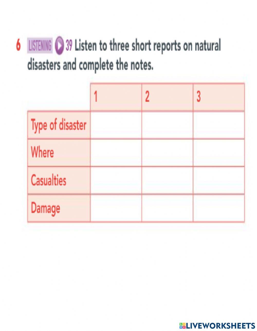 Disaster online worksheet | Live Worksheets