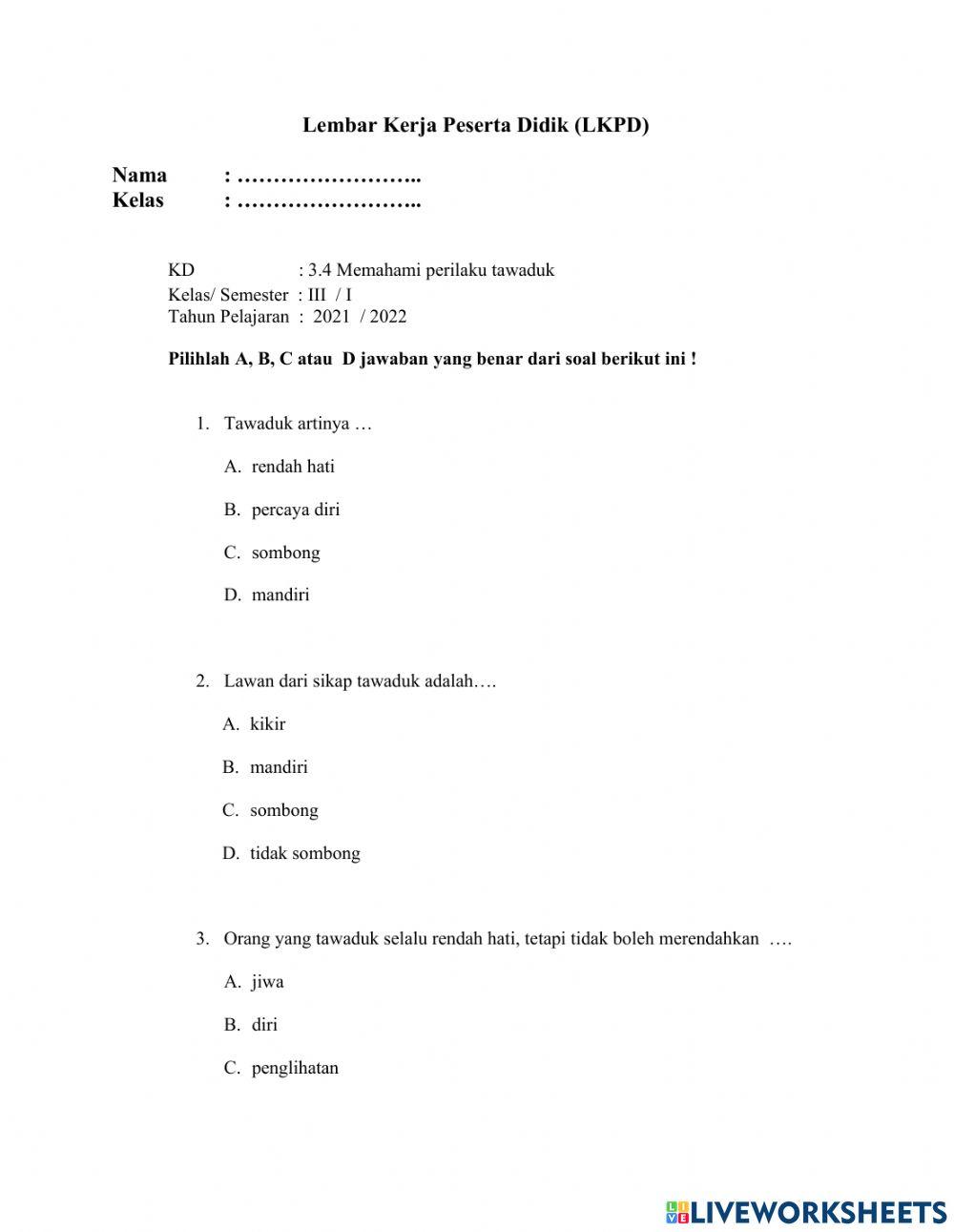 Lkpd pai online pdf activity | Live Worksheets
