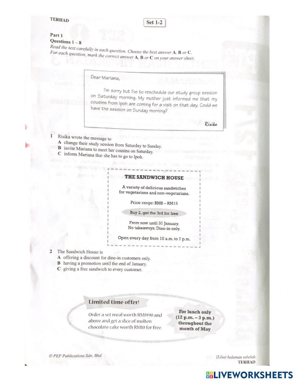 English Part 1 (SET 1) online exercise for | Live Worksheets