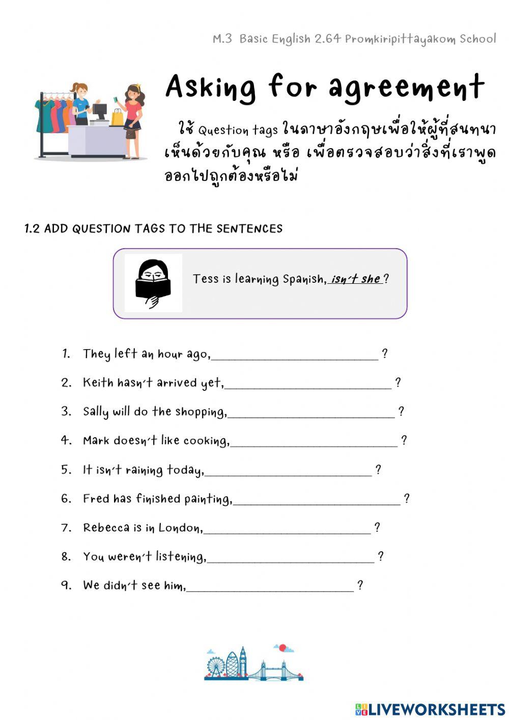 Lesson 1 Question Tags Part 3 worksheet | Live Worksheets