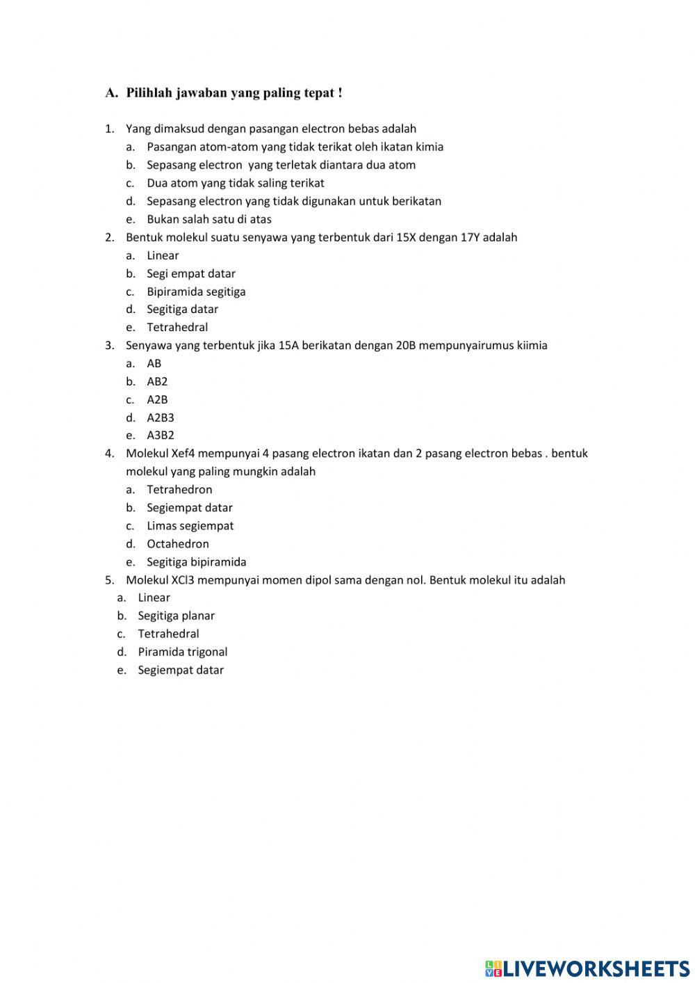 1626710 | Bentuk molekul | Hotma_ria | LiveWorksheets