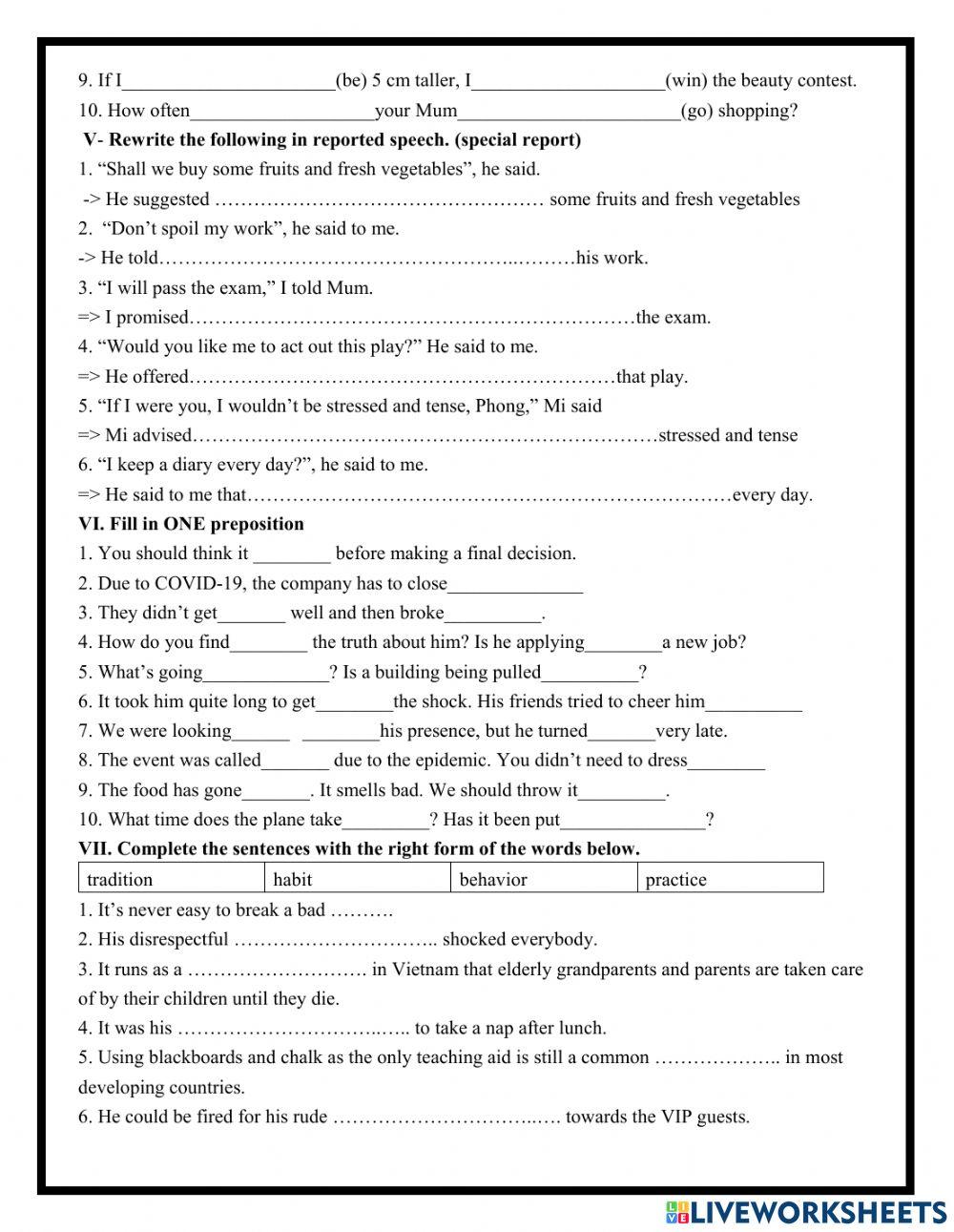 Grade 9B- Unit 4 (1) worksheet | Live Worksheets