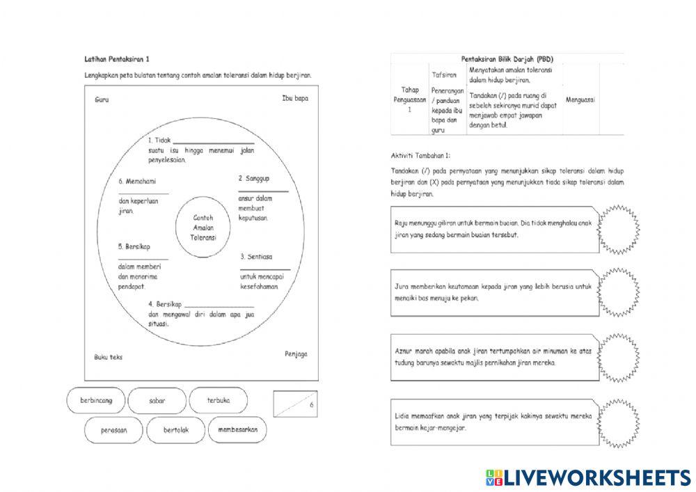 PENDIDIKAN MORAL THN 4 TOLERANSI worksheet | Live Worksheets