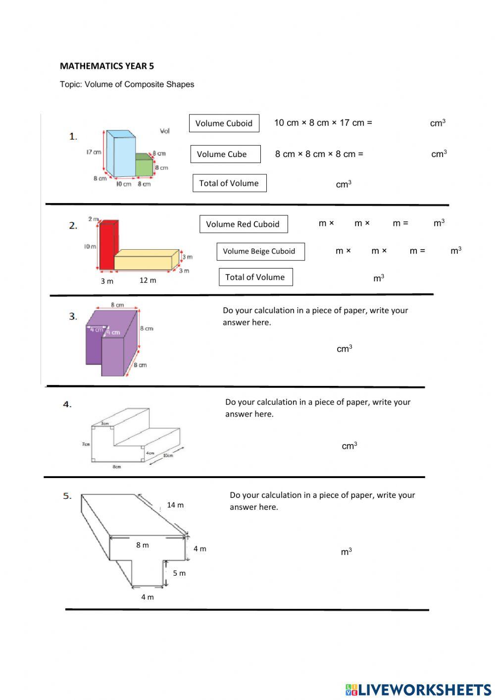 Volume of compo… | Free Interactive Worksheets | 1627367
