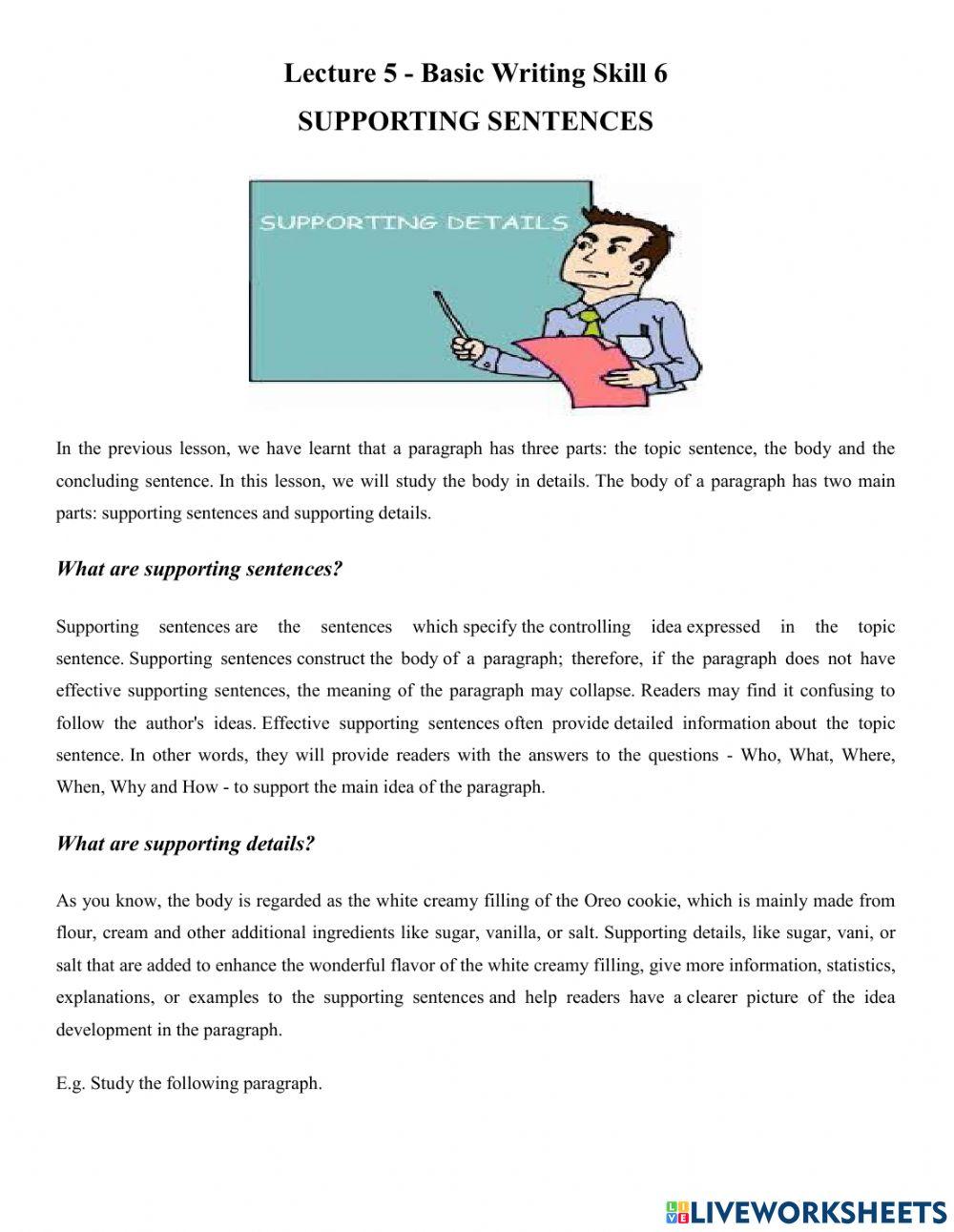 Writing supporting sentences 1627464 | donovantrung