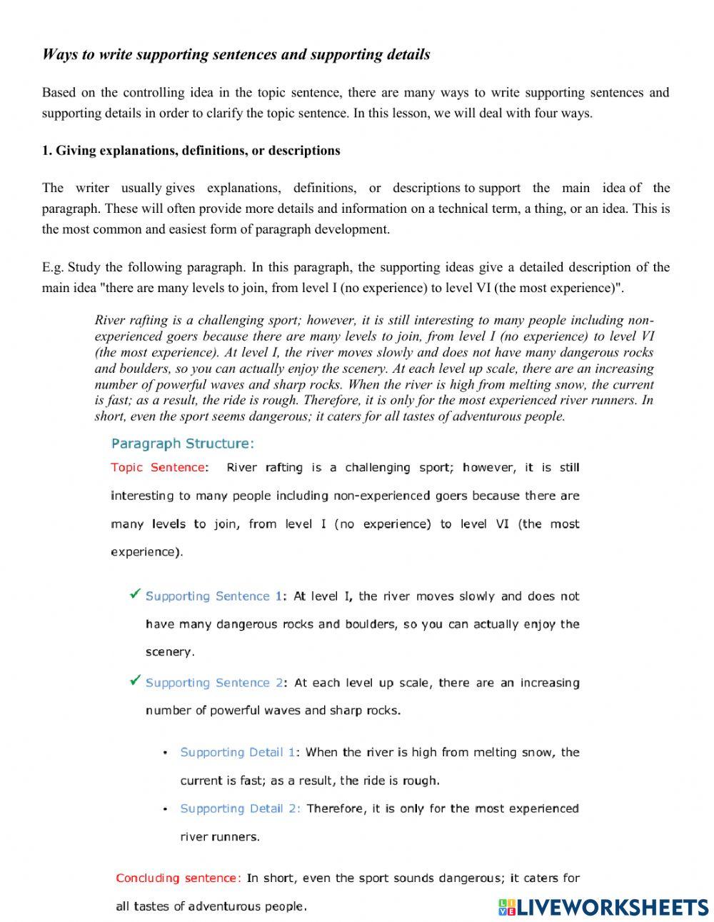 Writing supporting sentences 1627464 | donovantrung