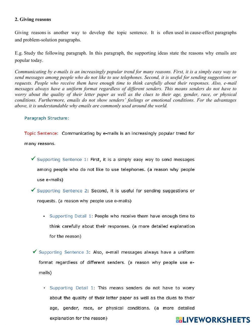 Writing supporting sentences 1627464 | donovantrung