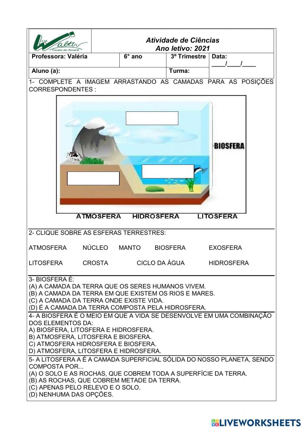 ESFERAS DA TERRA | Free Interactive Worksheets | 3475619