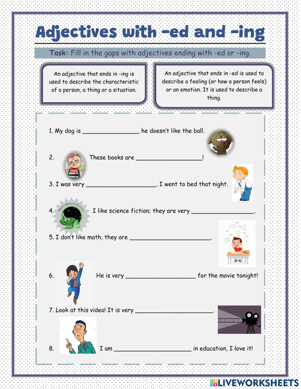 Adjectives With Ed And Ing Worksheet Live Worksheets