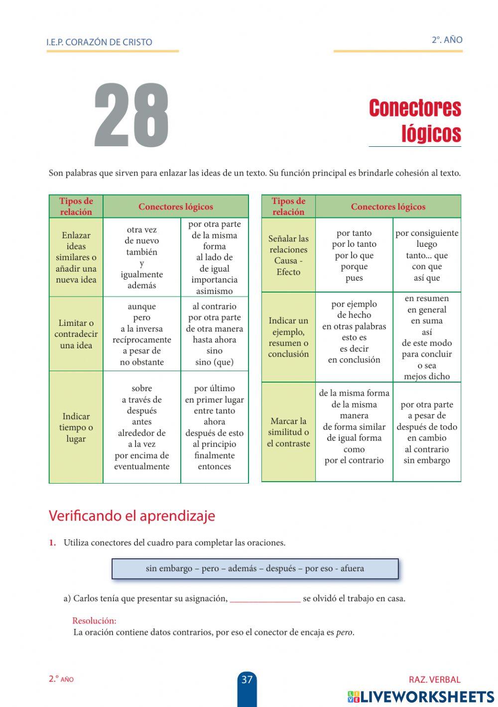 Los Conectores Interactive Worksheet Inbox Screenshot - NBKomputer