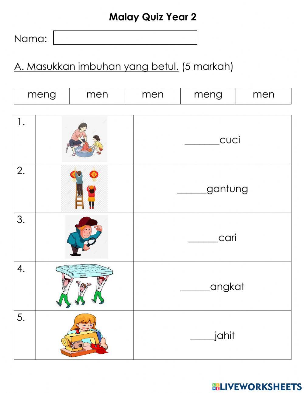 MALAY QUIZ Y2 5237399 | Syuhadalan | Live Worksheets