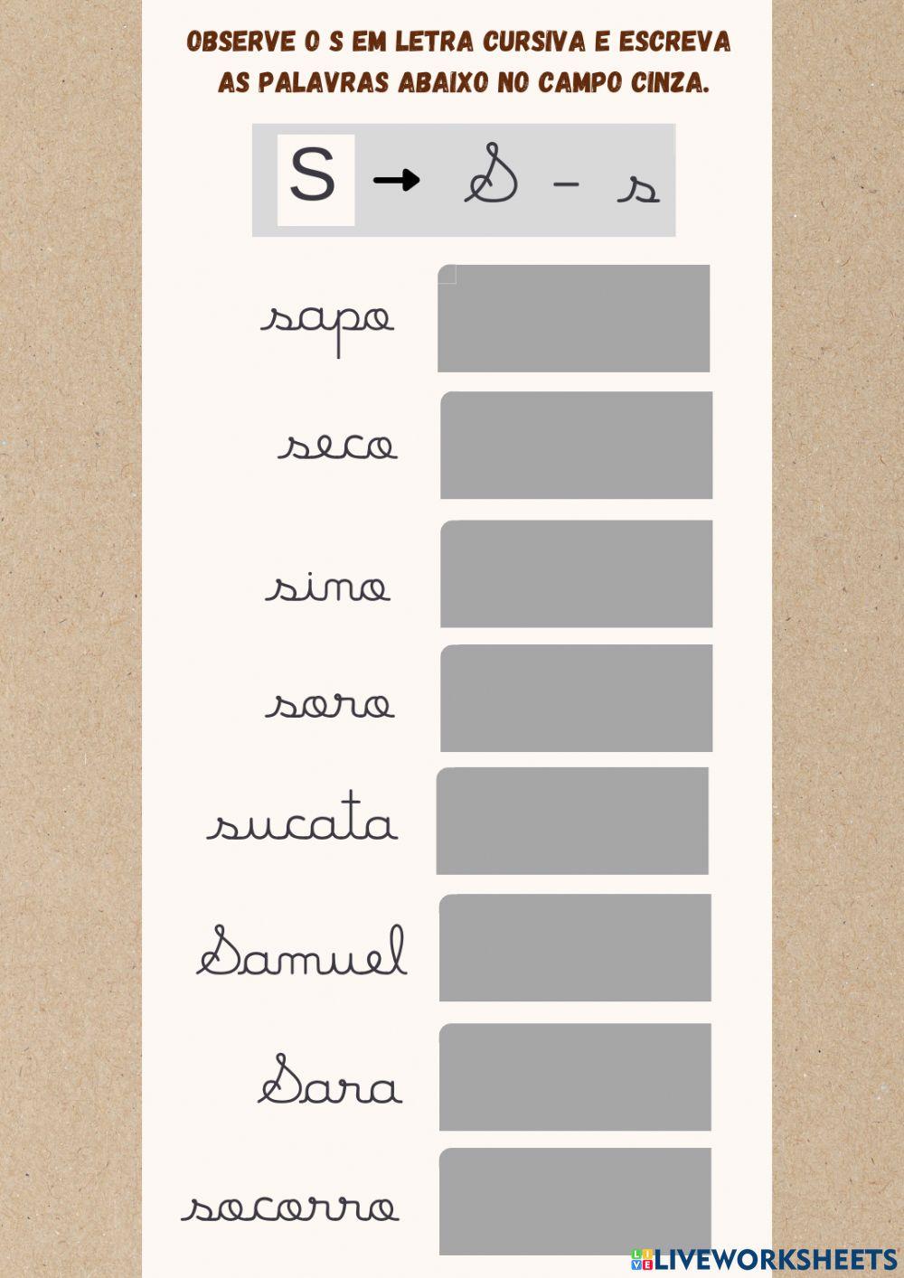 Letra cursiva - letra S worksheet | Live Worksheets