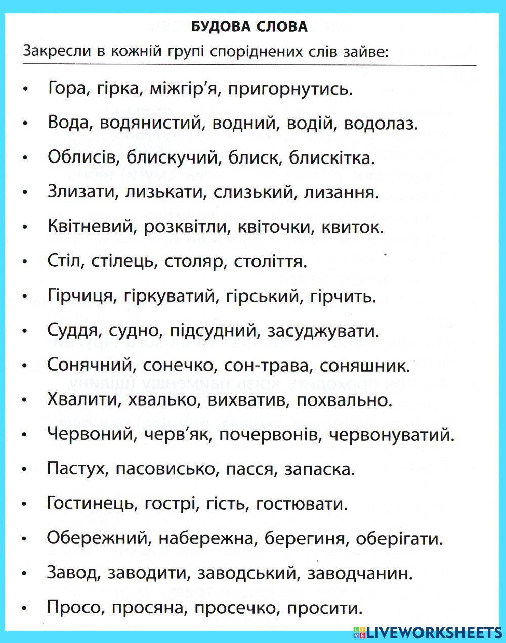 1628958 Будова слова Споріднені слова Top