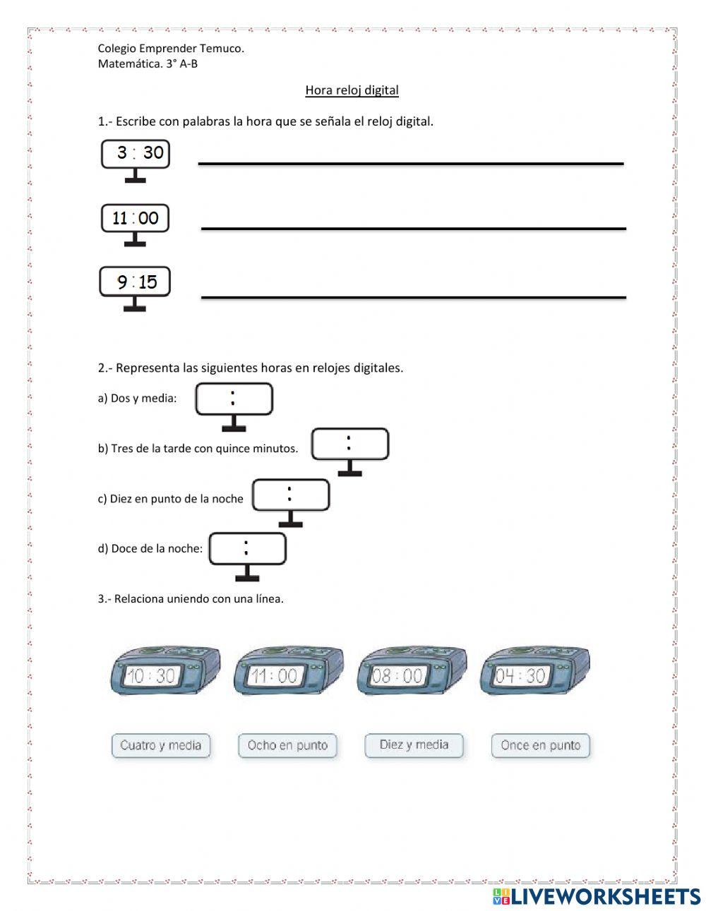 Reloj digital | Cemat | Live Worksheets