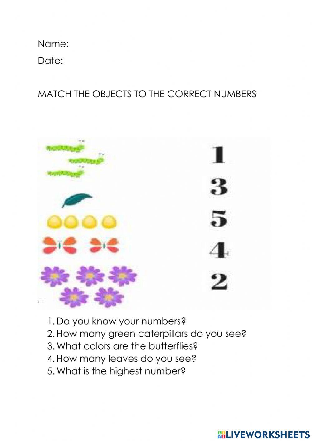 Matching objects to their numbers interactive worksheet | Live Worksheets