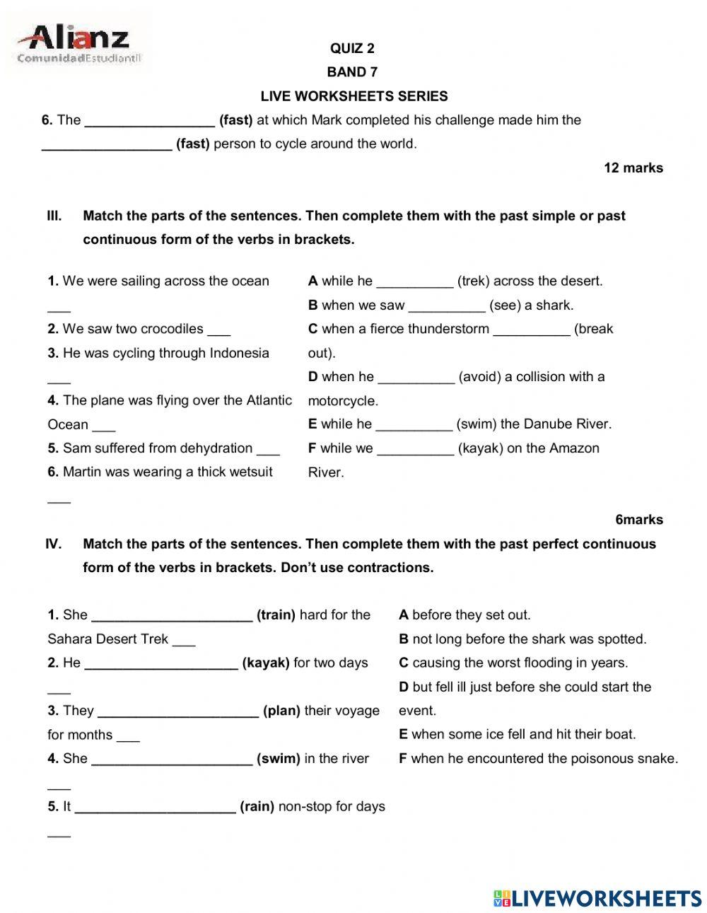 Quiz 2 Band 7 Trim 1 Liveworksheets version online exercise for | Live Worksheets