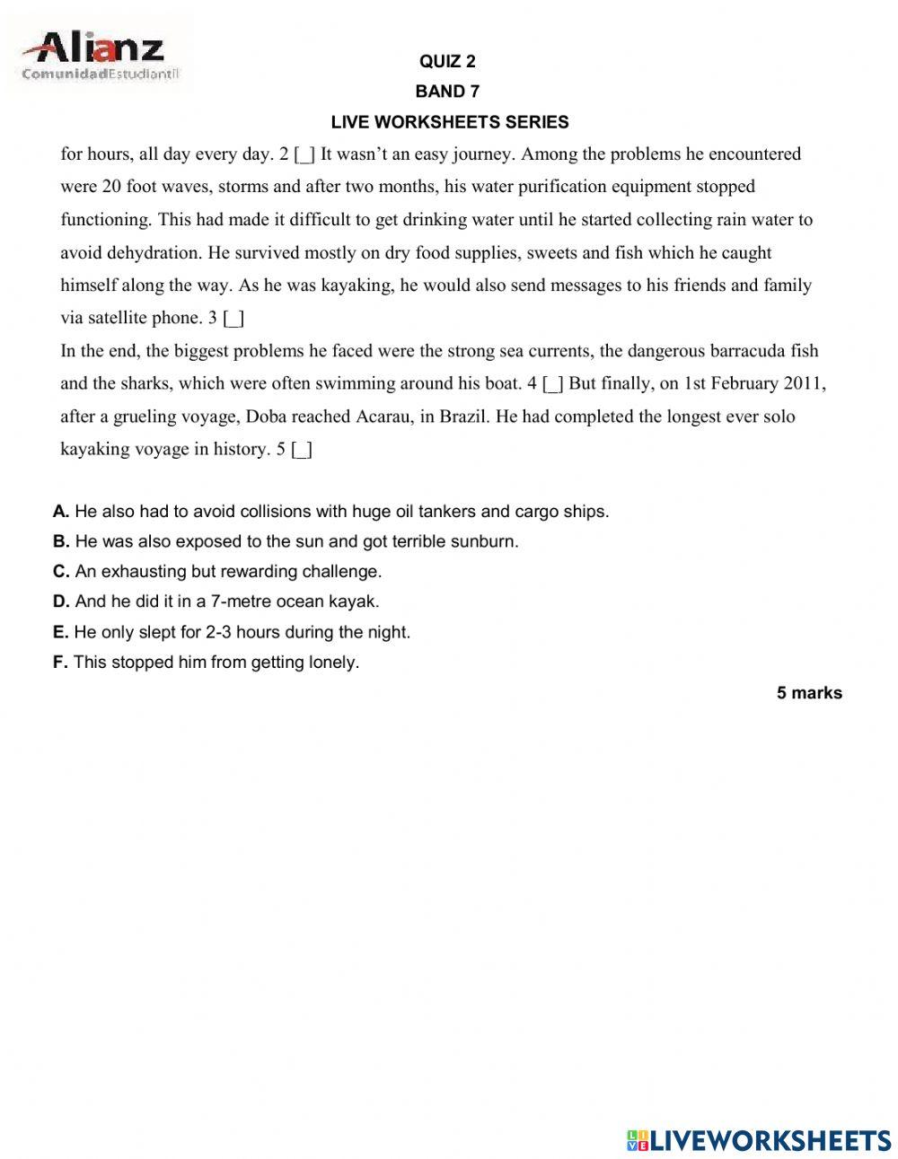 Quiz 2 Band 7 Trim 1 Liveworksheets version online exercise for | Live Worksheets