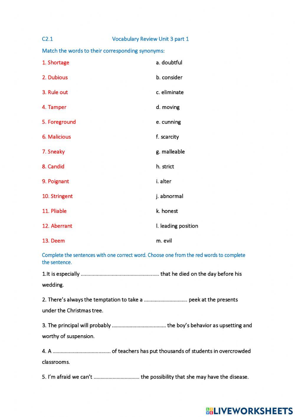 C2.1 Vocabulary… | Free Interactive Worksheets | 1629542