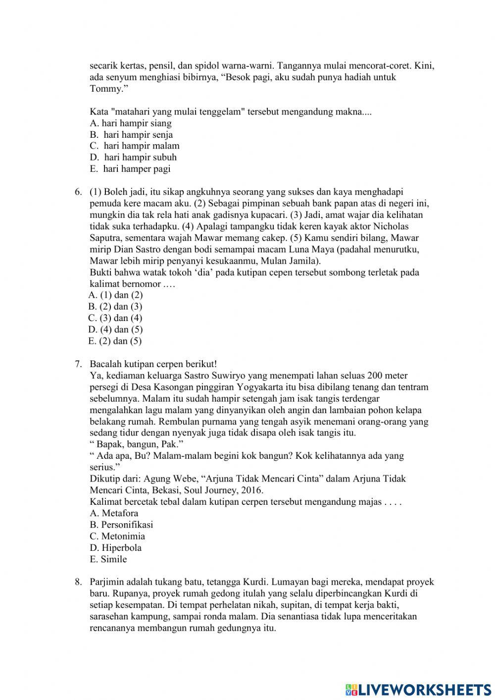 Cerpen interactive activity | Live Worksheets