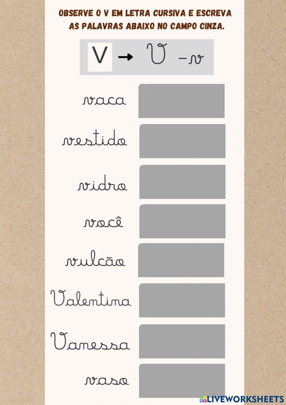 Letra cursiva - V worksheet | Live Worksheets
