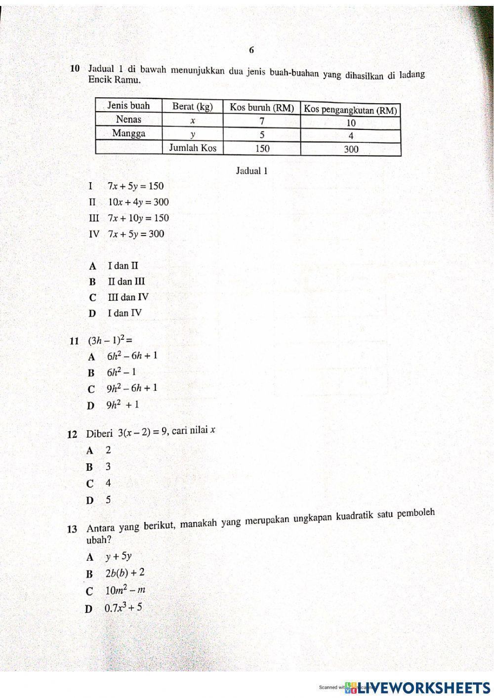 Soalan Objektif interactive activity | Live Worksheets