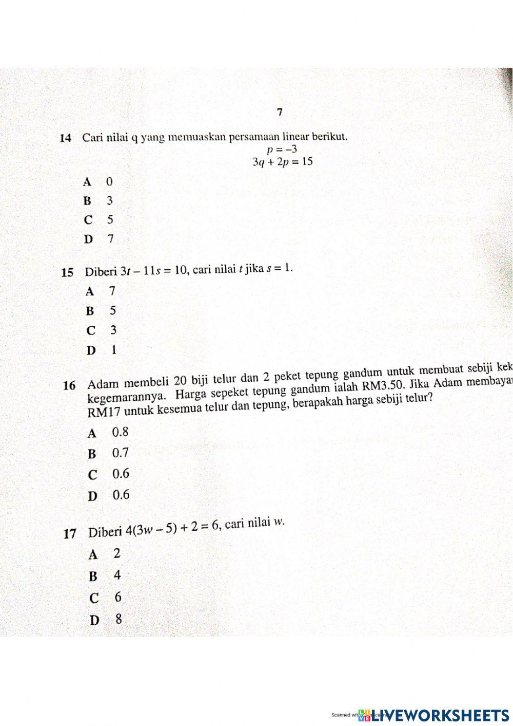 Soalan Objektif interactive activity | Live Worksheets