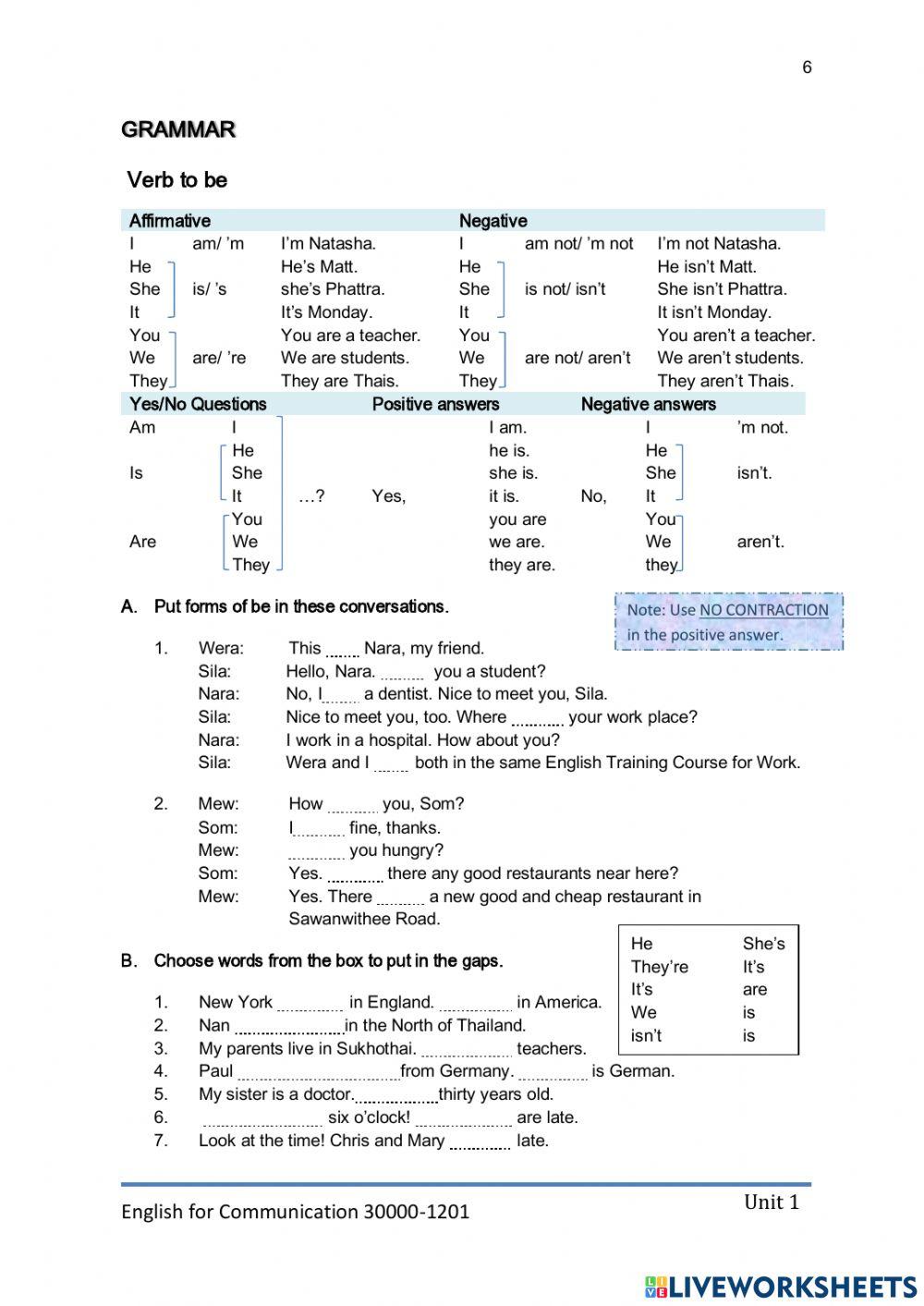 U1Grammar online exercise for | Live Worksheets