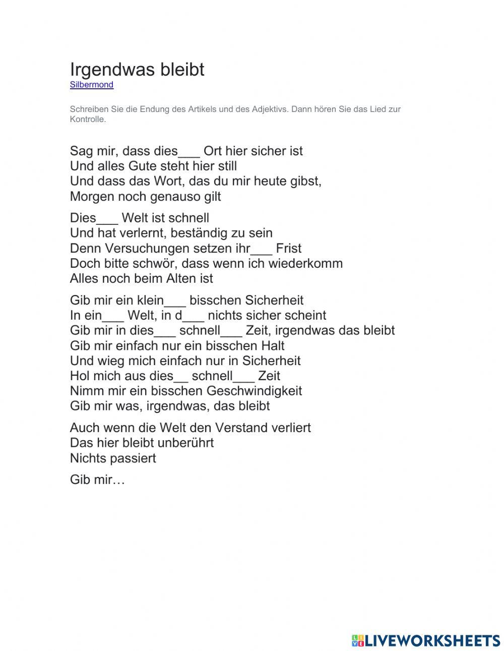 Irgendwas bleibt worksheet | Live Worksheets