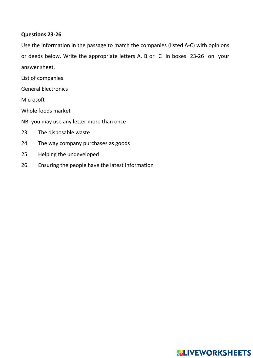 READING TEST 6 6772221 | TRANNGUYENVN | LiveWorksheets