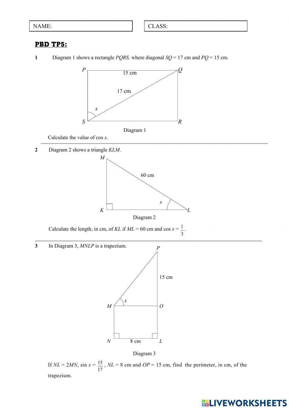 trigo pbd online exercise for | Live Worksheets