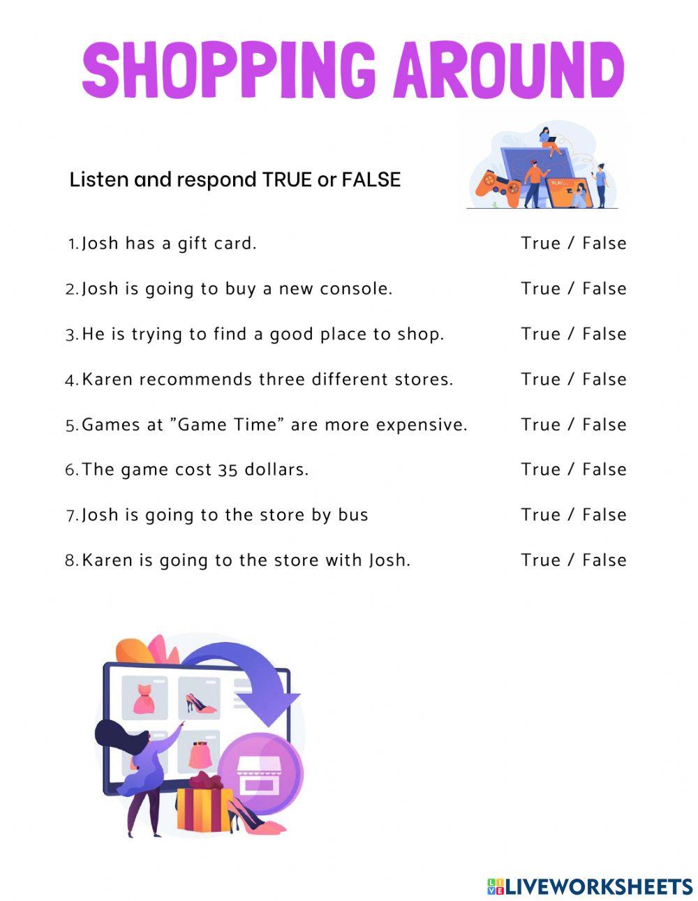 Shopping around activity | Live Worksheets