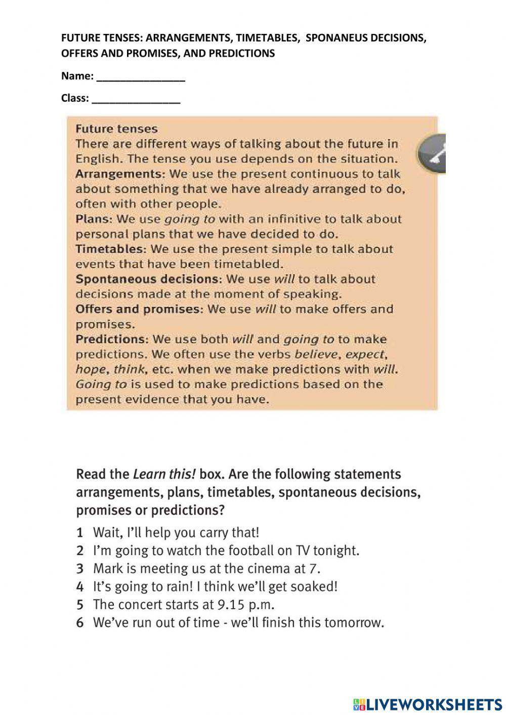 Unit 4: Talking About Future online exercise for | Live Worksheets