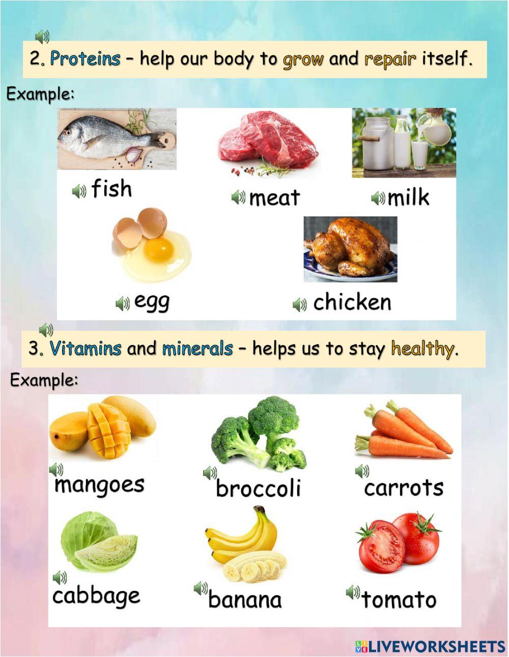 Human needs- food nutrient classes worksheet | Live Worksheets
