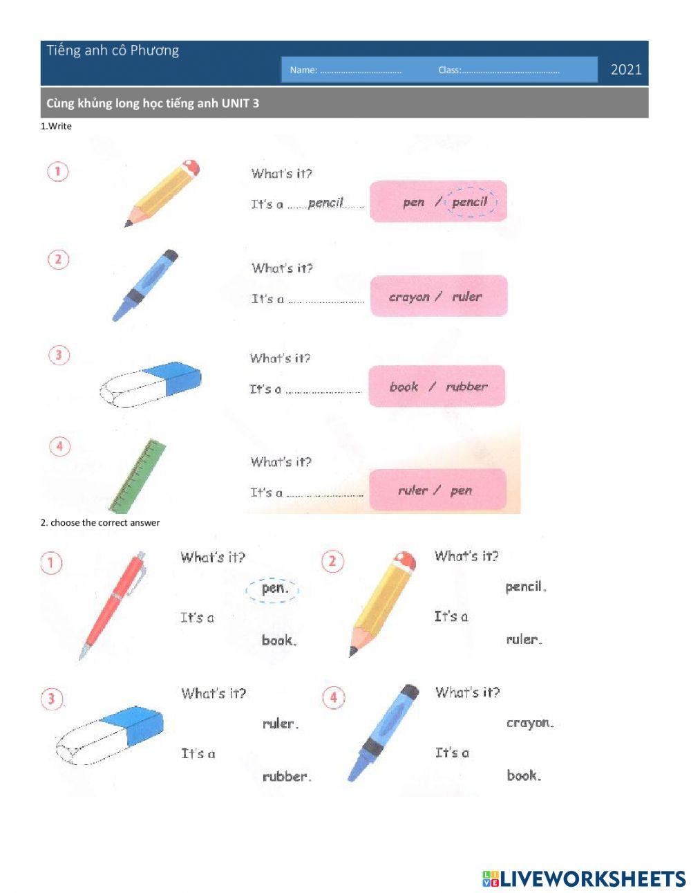 School things online exercise for 2,3 | Live Worksheets