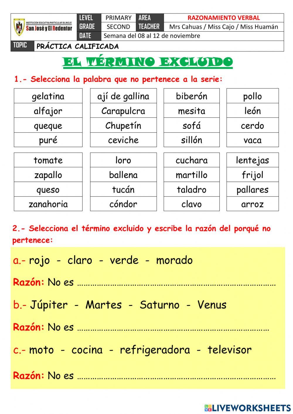 El término excl… | Free Interactive Worksheets | 1631237