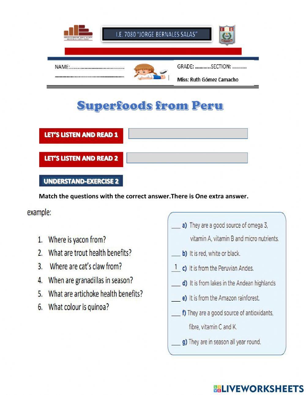 Superfoods from peru interactive worksheet | Live Worksheets
