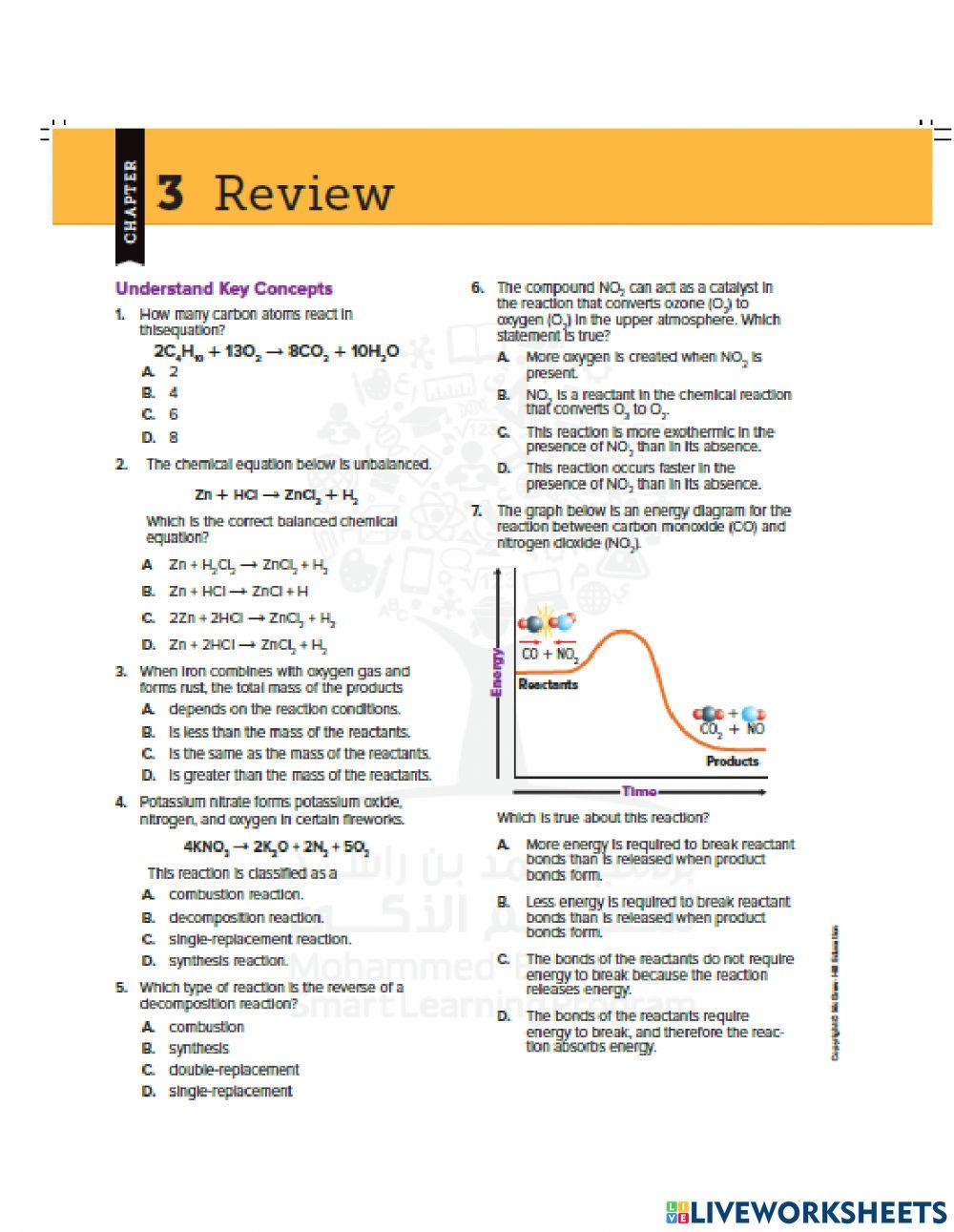 CHEMICAL REACTION SAMPLE EXAM QUESTIONS. online exercise for | Live ...