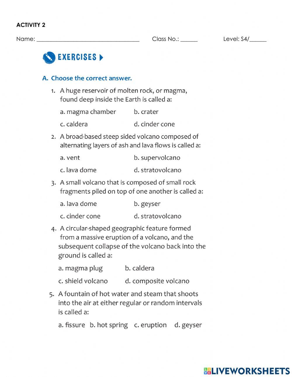 S4 ACT.1 Volcanoes online exercise for | Live Worksheets