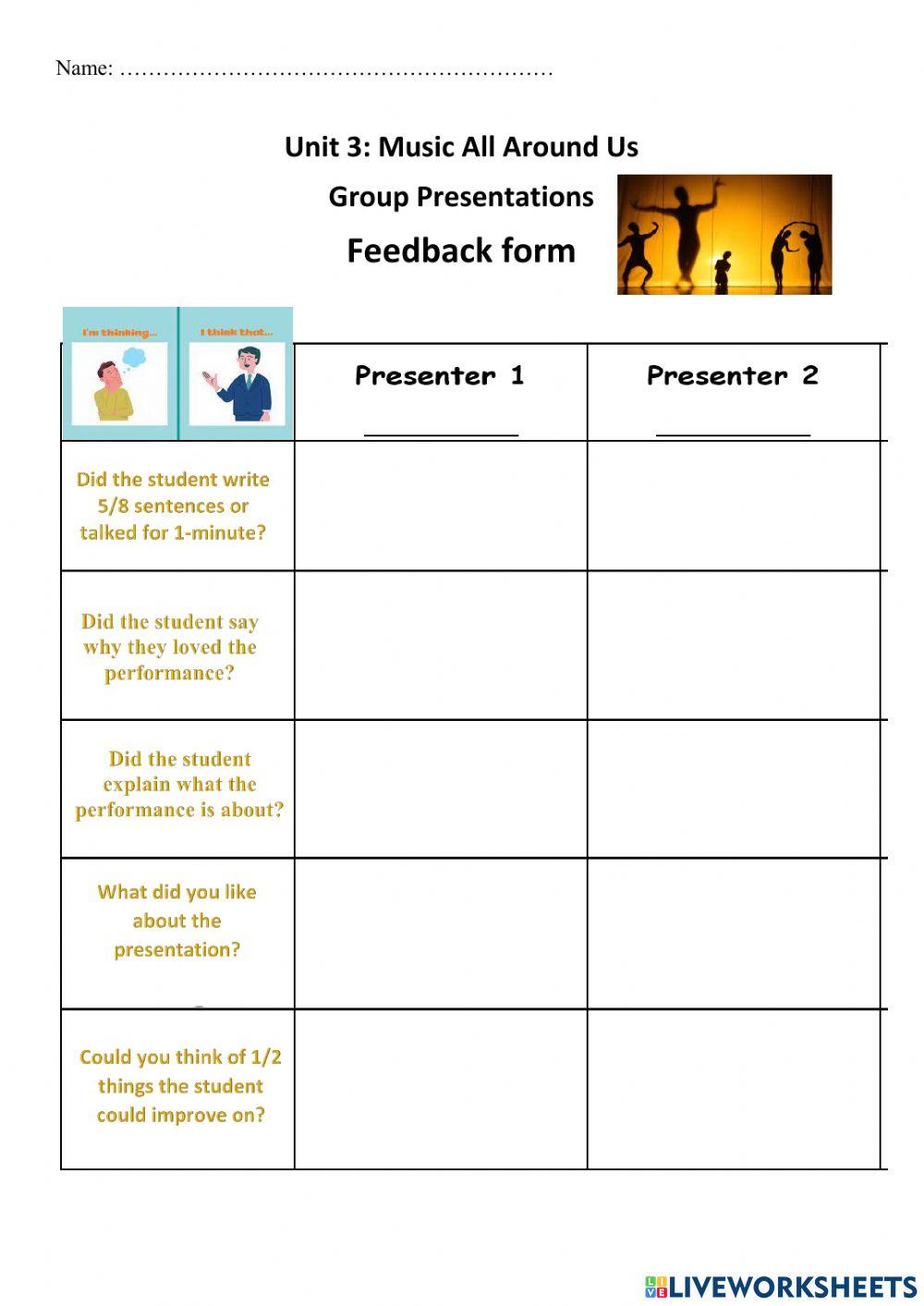 Feedback form B worksheet | Live Worksheets