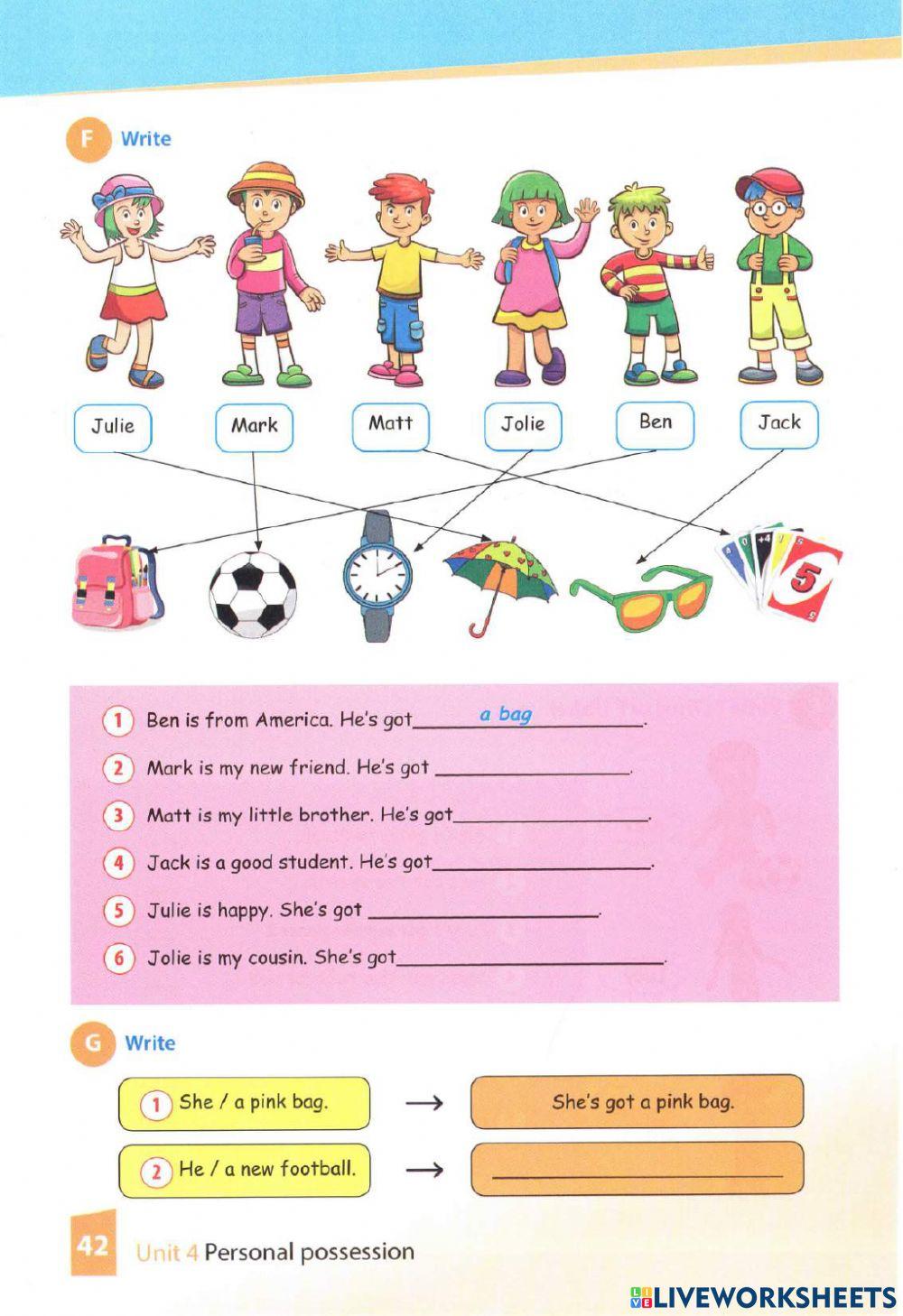 Have-has got online pdf exercise | Live Worksheets