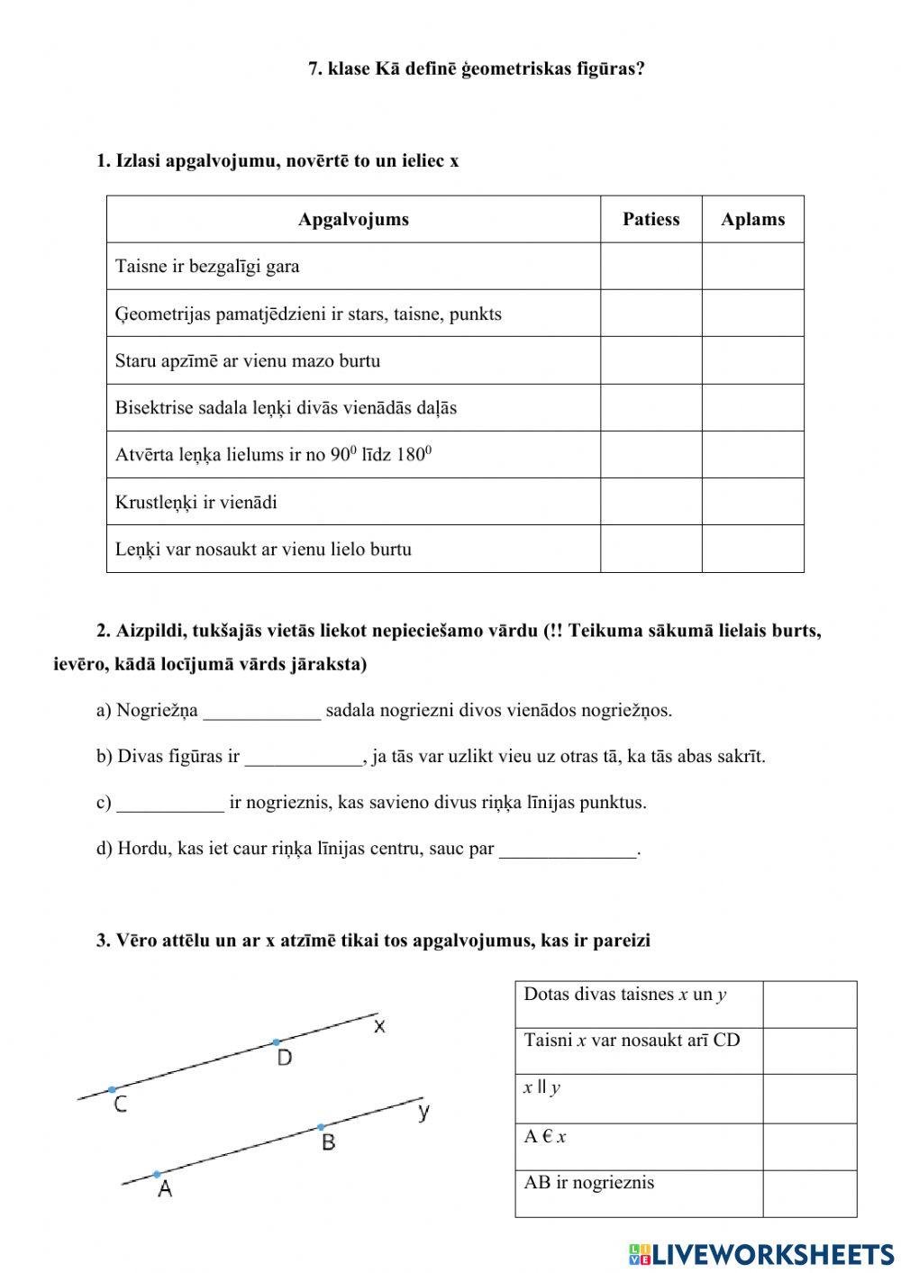 7. klase Planimetrija online exercise for | Live Worksheets