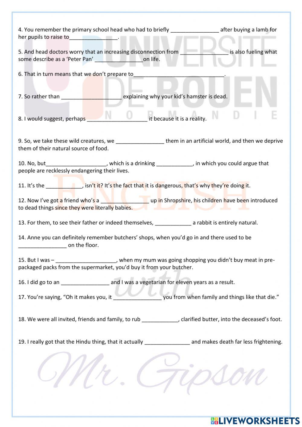 Disconnected from Death worksheet | Live Worksheets