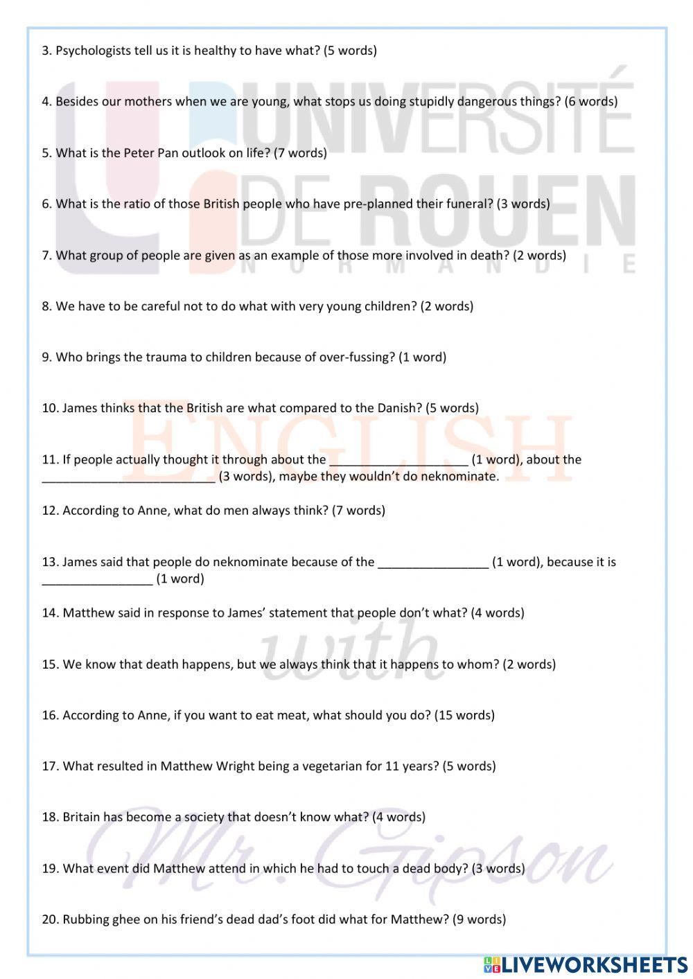 Disconnected from Death worksheet | Live Worksheets